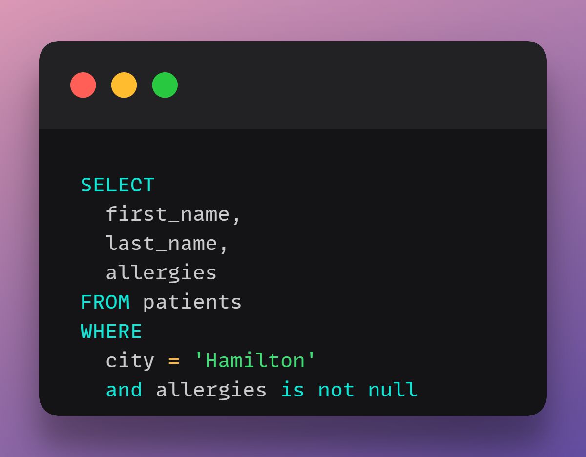SQL query for Hamilton patients | Vivek Yadav posted on the topic ... SQL query for Hamilton patients | Vivek Yadav posted on the topic ...
