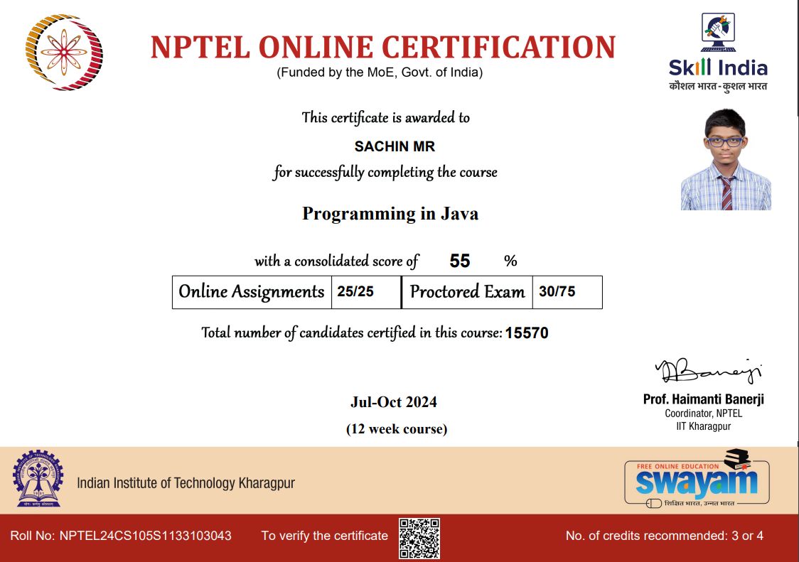 Sachin MR on LinkedIn: #nptel #programminginjava #javaprogramming # ... Sachin MR on LinkedIn: #nptel #programminginjava #javaprogramming # ...
