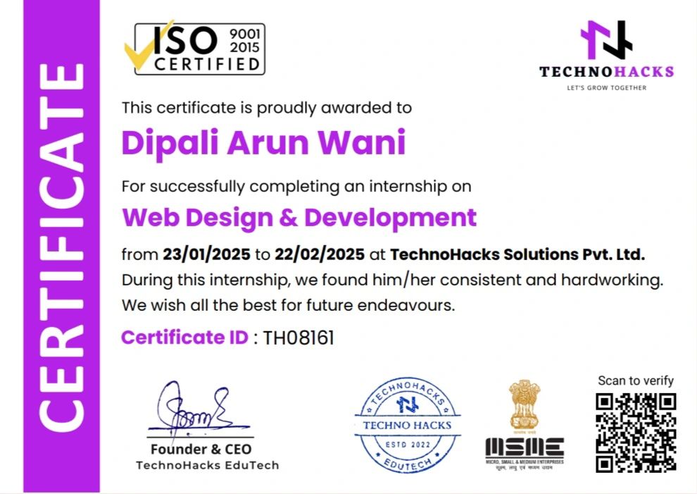 #webdevelopment #internship | Dipali Wani #webdevelopment #internship | Dipali Wani