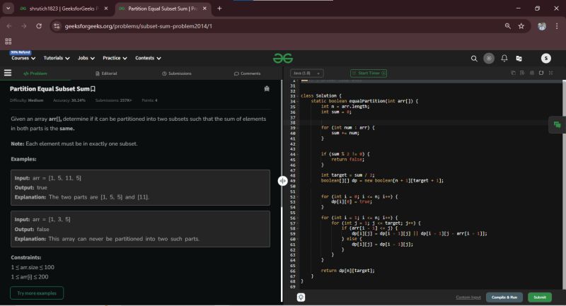 #dsa #geeksforgeeks #java #partitionequalsubset #dynamicprogramming ... #dsa #geeksforgeeks #java #partitionequalsubset #dynamicprogramming ...