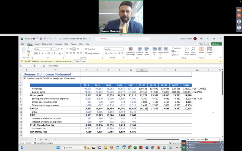 Completing day 2 of the financial modelling course with Sameer Merchant ... Completing day 2 of the financial modelling course with Sameer Merchant ...