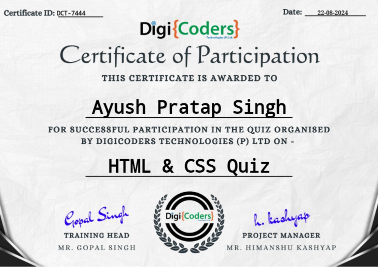 Ayush Pratap Singh on LinkedIn: HTML & CSS Quiz.. at DigiCoders ... Ayush Pratap Singh on LinkedIn: HTML & CSS Quiz.. at DigiCoders ...