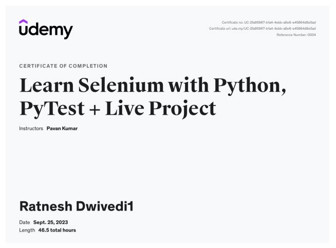 Finished Selenium with Python course on Udemy | Ratnesh Dwivedi posted ... Finished Selenium with Python course on Udemy | Ratnesh Dwivedi posted ...