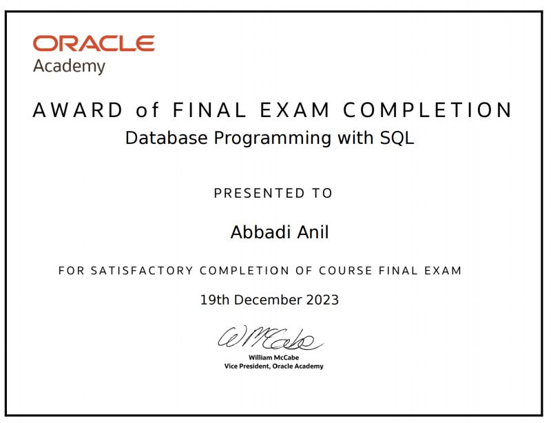 Abbadi Anil Reddy on LinkedIn: #oraclecertified #sqlprogramming Abbadi Anil Reddy on LinkedIn: #oraclecertified #sqlprogramming