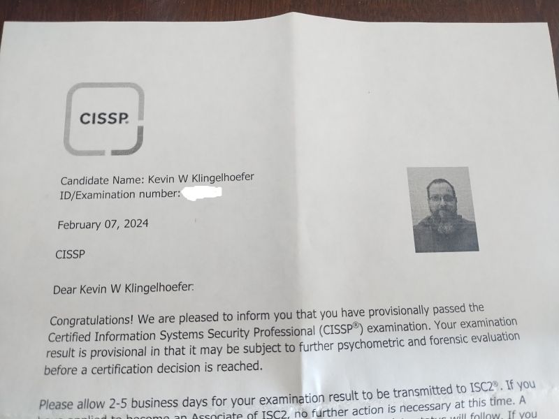 Kevin Klingelhoefer on LinkedIn: Passed the CISSP exam! First attempt ... Kevin Klingelhoefer on LinkedIn: Passed the CISSP exam! First attempt ...