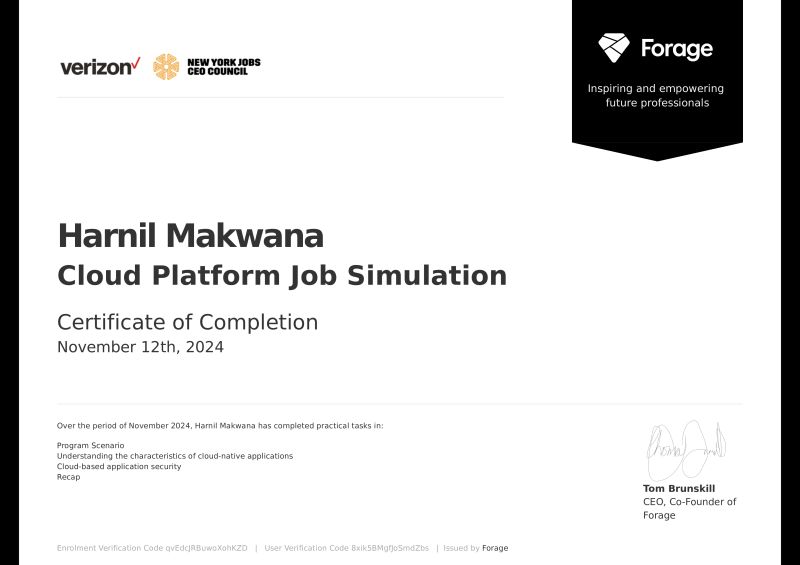 Harnil Makwana on LinkedIn: #verizon #forage #cloudplatform # ... Harnil Makwana on LinkedIn: #verizon #forage #cloudplatform # ...