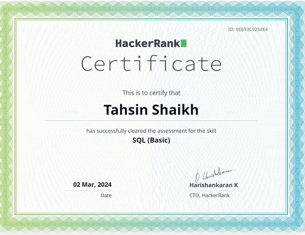 #sql #hackerrank #dataanalytics #learningjourney | Tahsin Shaikh #sql #hackerrank #dataanalytics #learningjourney | Tahsin Shaikh