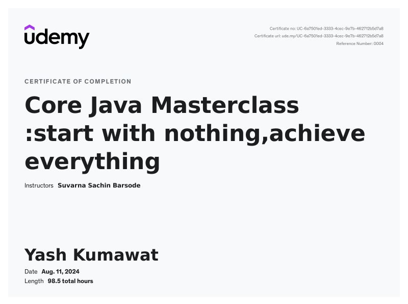 Yash Kumawat on LinkedIn: #java #certification #udemy #programming # ... Yash Kumawat on LinkedIn: #java #certification #udemy #programming # ...