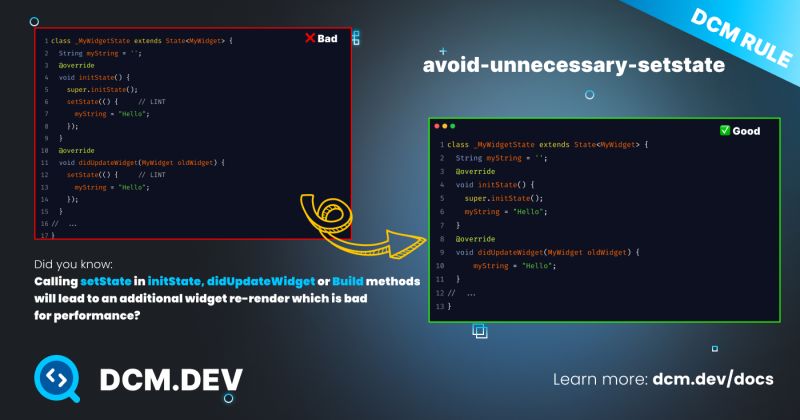 DCM (Dart Code Metrics) on LinkedIn: avoid-unnecessary-setstate | DCM ... DCM (Dart Code Metrics) on LinkedIn: avoid-unnecessary-setstate | DCM ...