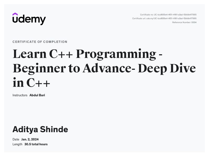 Completed C++ Programming course on Udemy | Aditya Shinde posted on the ... Completed C++ Programming course on Udemy | Aditya Shinde posted on the ...