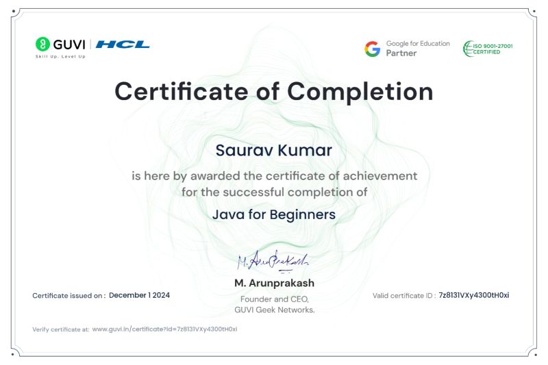 #javacertification #softwaredevelopment #javaprogramming #guvi | Saurav ... #javacertification #softwaredevelopment #javaprogramming #guvi | Saurav ...