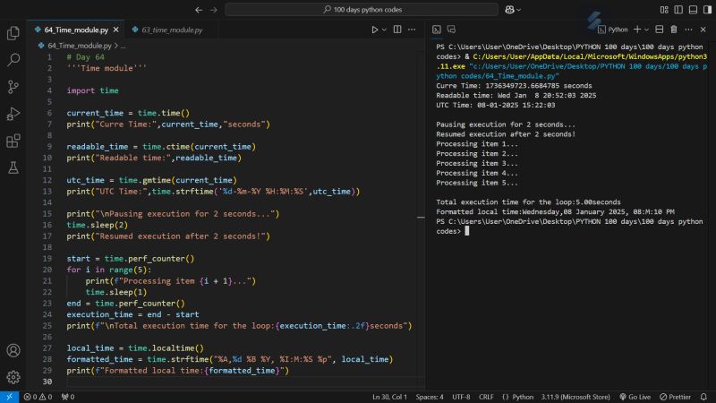 #100daysofpython #pythonprogramming #day64 #timemodule #codingjourney ... #100daysofpython #pythonprogramming #day64 #timemodule #codingjourney ...