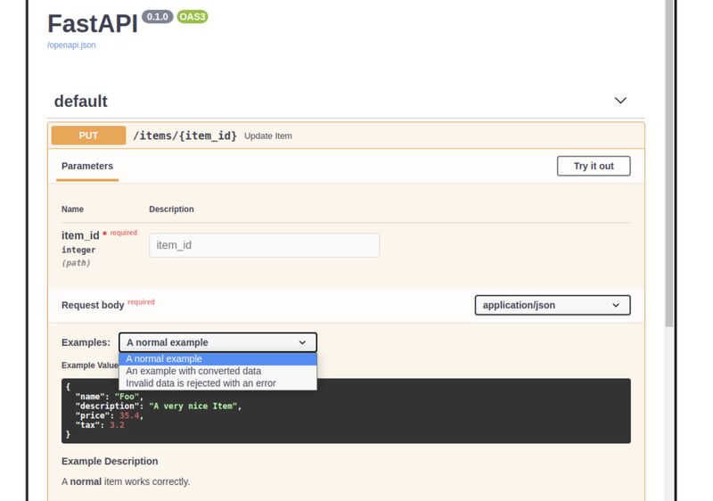 FastAPI on LinkedIn: FastAPI 0.103.0 🚀 Support for openapi_examples, so ... FastAPI on LinkedIn: FastAPI 0.103.0 🚀 Support for openapi_examples, so ...
