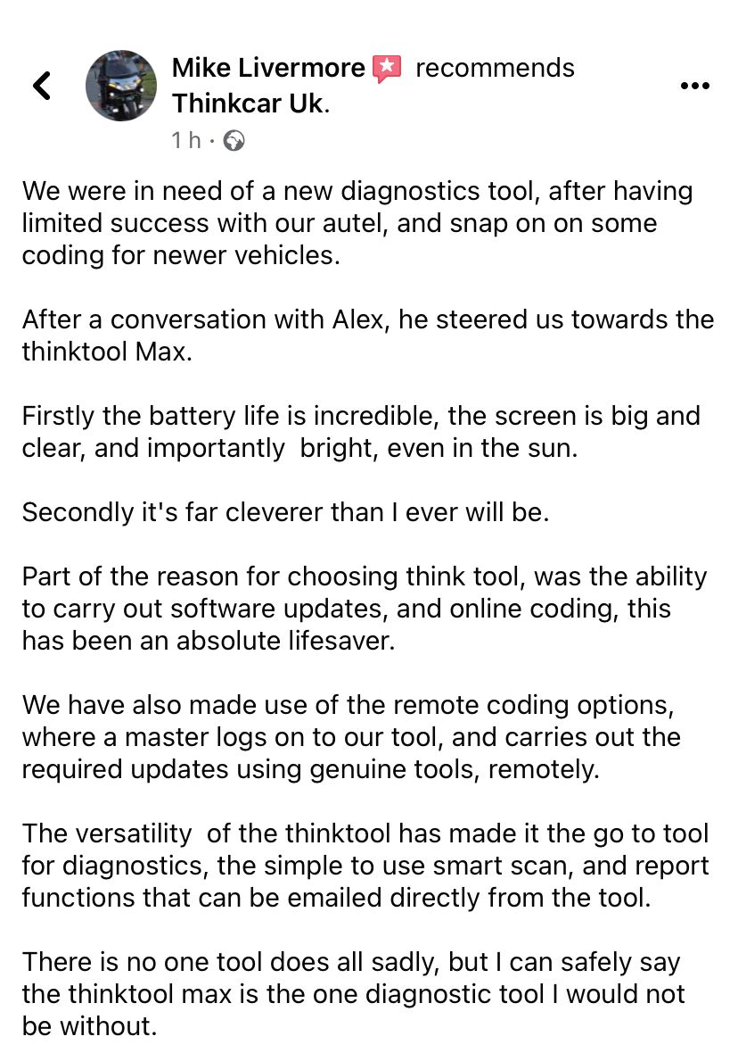 Thinkcar UK on LinkedIn: We love to recieve reviews like this, we work ... Thinkcar UK on LinkedIn: We love to recieve reviews like this, we work ...