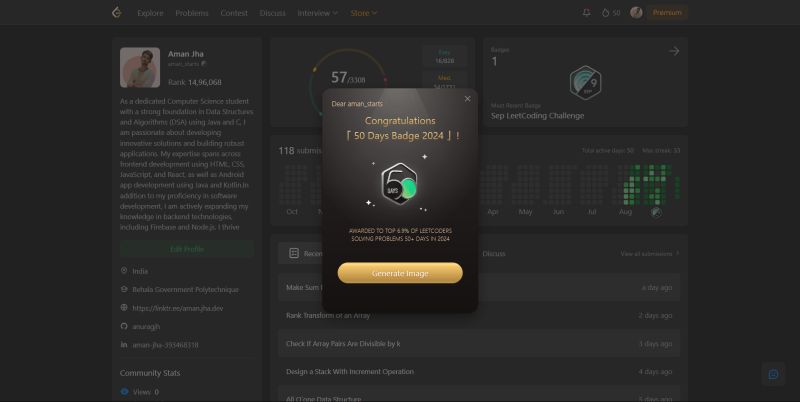 Aman Jha on LinkedIn: #leetcode #50daysstreak #codingconsistency # ... Aman Jha on LinkedIn: #leetcode #50daysstreak #codingconsistency # ...