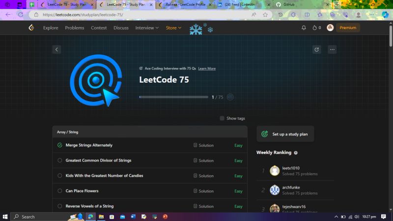 I'm kicking off the #LeetCode75Challenge! | Rafiea Ashraf posted on the ... I'm kicking off the #LeetCode75Challenge! | Rafiea Ashraf posted on the ...