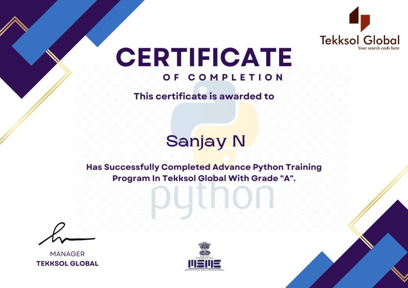 Finished a Python course! | Sanjay N posted on the topic | LinkedIn Finished a Python course! | Sanjay N posted on the topic | LinkedIn