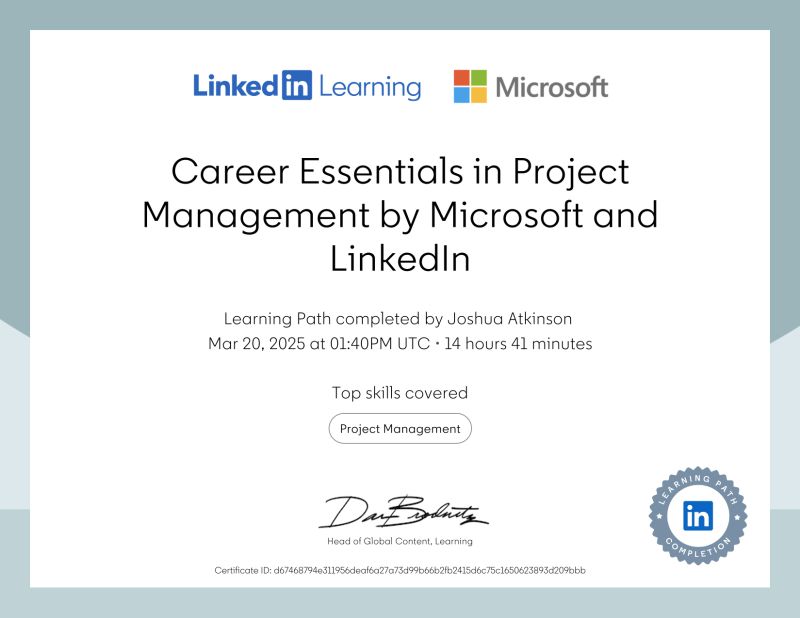 Certificate of Completion | Joshua Atkinson Certificate of Completion | Joshua Atkinson