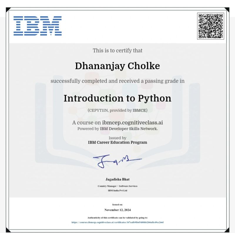 Dhananjay Cholke on LinkedIn: #python #pythoncertificate # ... Dhananjay Cholke on LinkedIn: #python #pythoncertificate # ...