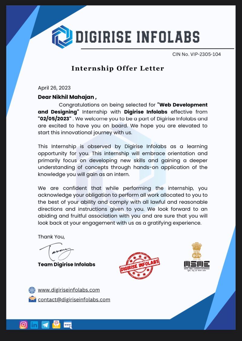 Nikhil Mahajan on LinkedIn: #tech #internship #digiriseinfolabs Nikhil Mahajan on LinkedIn: #tech #internship #digiriseinfolabs