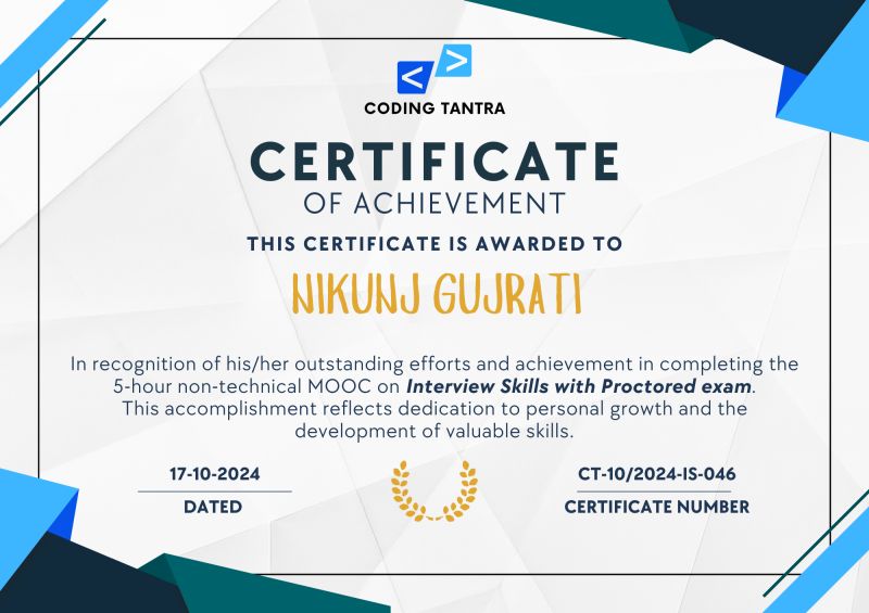 Nikunj Gujrati on LinkedIn: #achievement #interviewskills #codingtantra ... Nikunj Gujrati on LinkedIn: #achievement #interviewskills #codingtantra ...