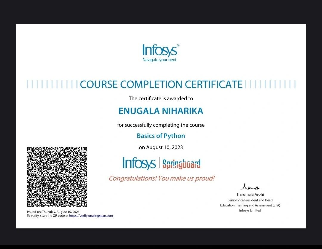 niharika enugala on LinkedIn: #infosys #python niharika enugala on LinkedIn: #infosys #python