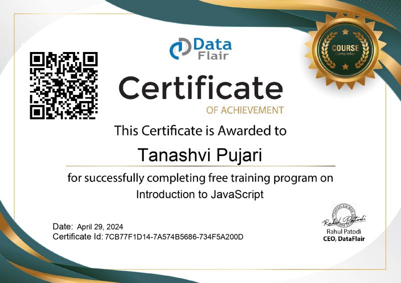 Finished JavaScript certification! | Tanashvi Pujari posted on the ... Finished JavaScript certification! | Tanashvi Pujari posted on the ...