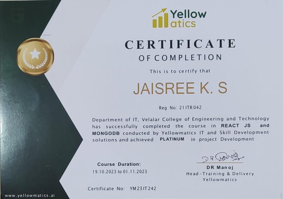Jai Sree on LinkedIn: #reactjs #mongodb #yellomatics #webdevelopment Jai Sree on LinkedIn: #reactjs #mongodb #yellomatics #webdevelopment