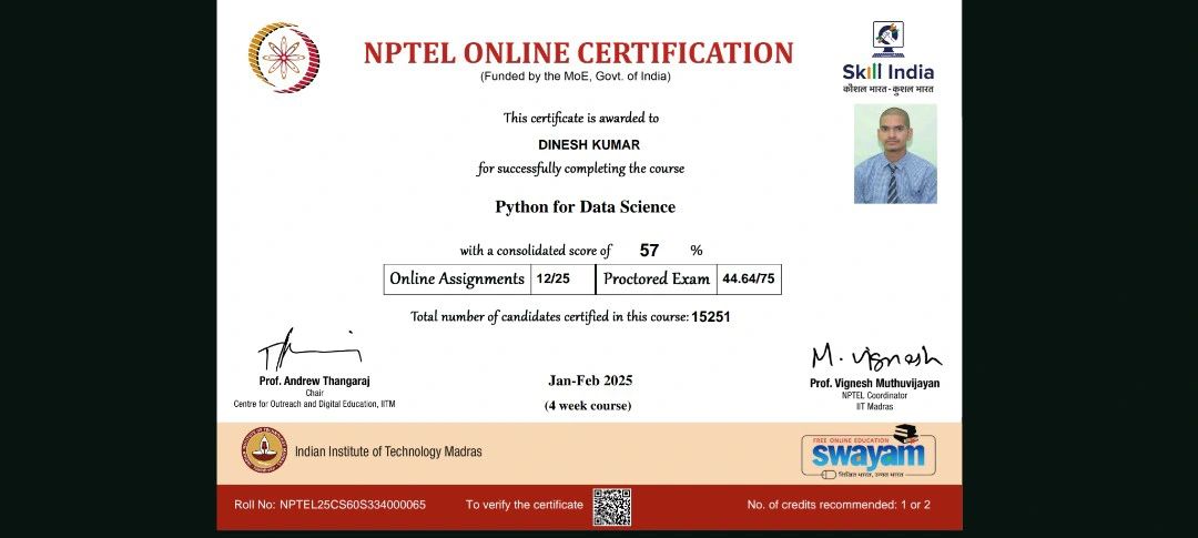 finally completed my python course certificate | Dinesh Kumar finally completed my python course certificate | Dinesh Kumar