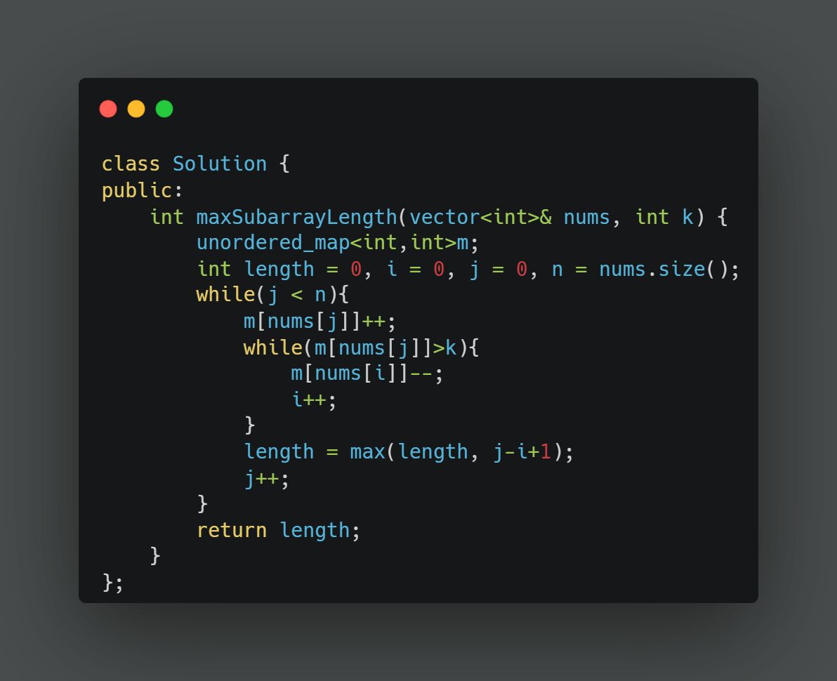 LeetCode Problem 2958: Length of Subarray at Most K Frequency | Dev ... LeetCode Problem 2958: Length of Subarray at Most K Frequency | Dev ...