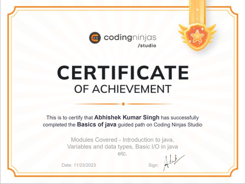 Certified in Java programming by CodeLife | Abhishek Kumar Singh posted ... Certified in Java programming by CodeLife | Abhishek Kumar Singh posted ...