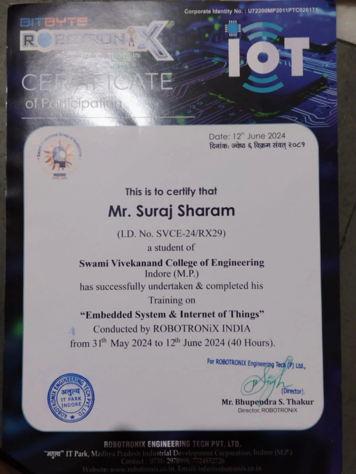 Suraj Sharma on LinkedIn: i got certificate for completing my training Suraj Sharma on LinkedIn: i got certificate for completing my training
