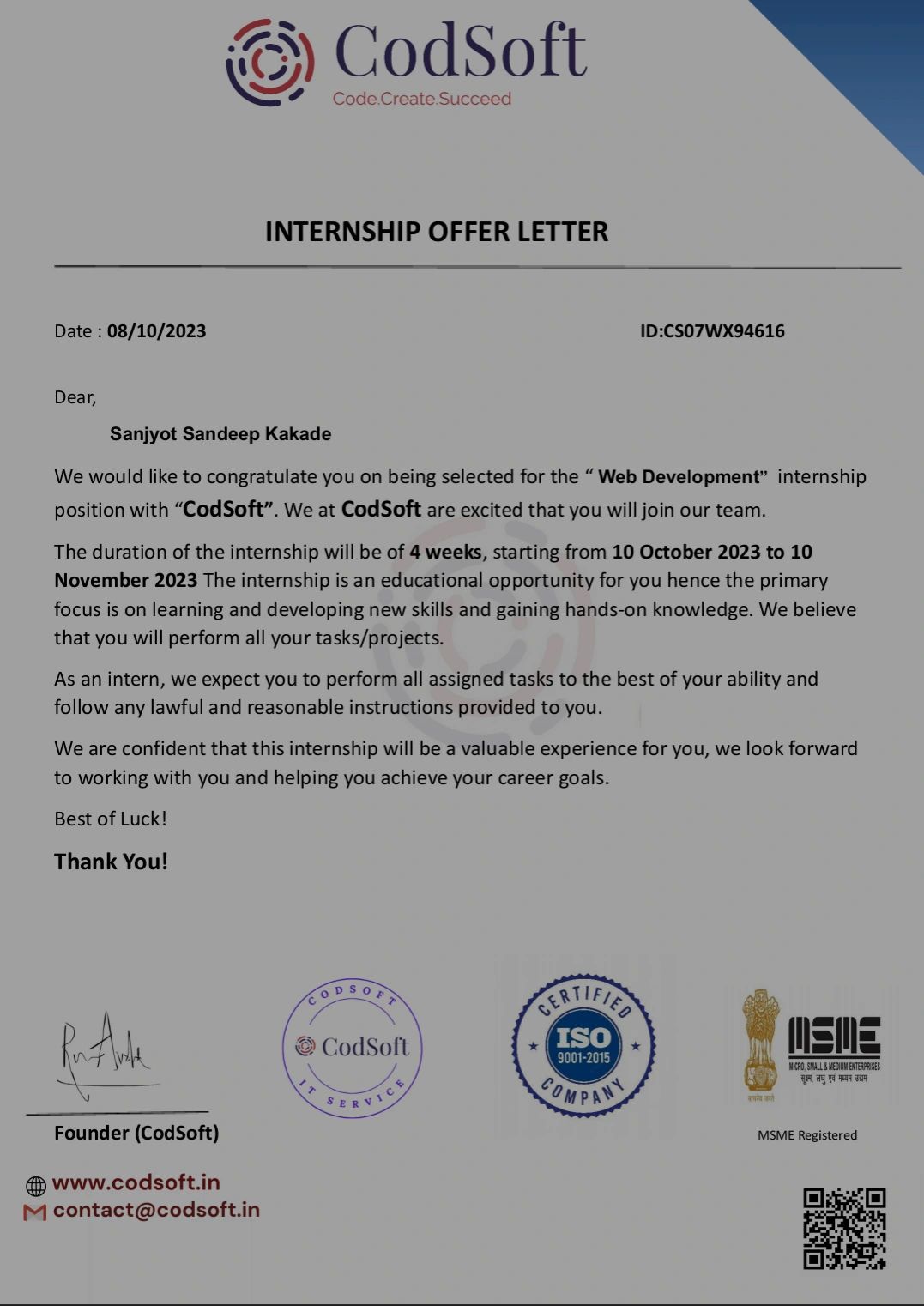 Sanjyot Kakade on LinkedIn: #codsoft #intership #webdevelopment Sanjyot Kakade on LinkedIn: #codsoft #intership #webdevelopment
