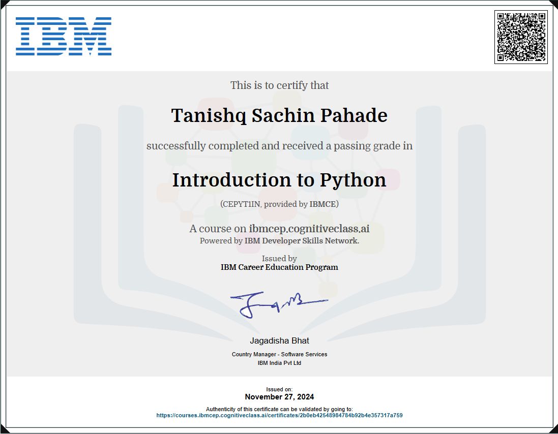 TANISHQ PAHADE on LinkedIn: #python #programming #certification #ibm # ... TANISHQ PAHADE on LinkedIn: #python #programming #certification #ibm # ...