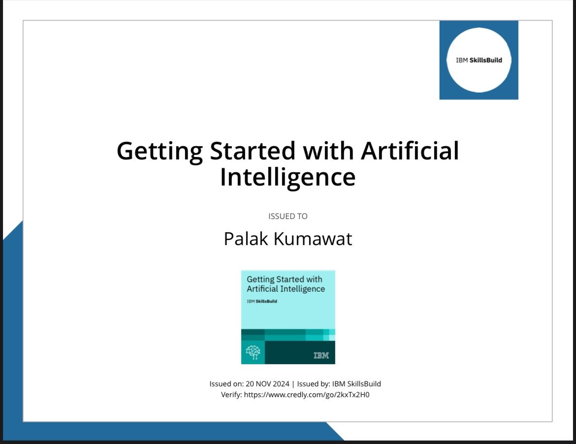 Palak Kumawat on LinkedIn: #artificialintelligence #ibm #lifelonglearning Palak Kumawat on LinkedIn: #artificialintelligence #ibm #lifelonglearning