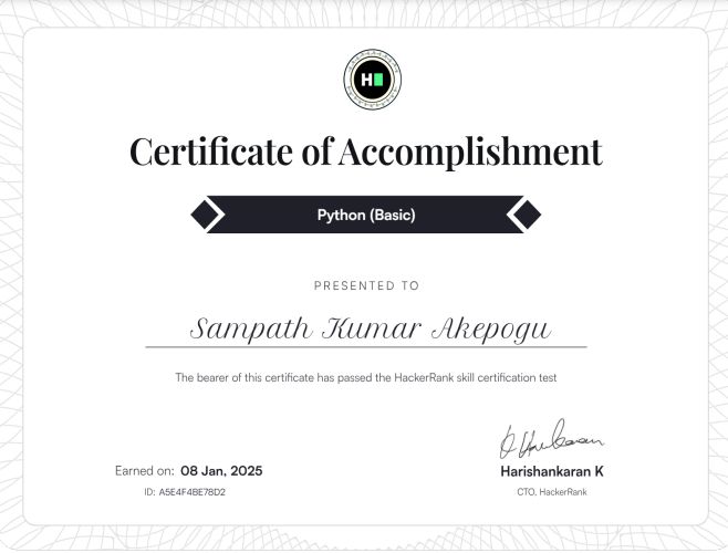 Sampath Kumar Akepogu on LinkedIn: #python #hackerrank #programming # ... Sampath Kumar Akepogu on LinkedIn: #python #hackerrank #programming # ...
