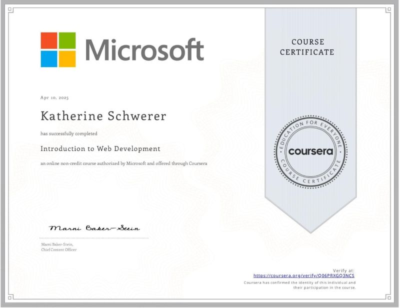 #webdev #html #css #javascript #microsoft #coursera | Katherine Schwerer #webdev #html #css #javascript #microsoft #coursera | Katherine Schwerer