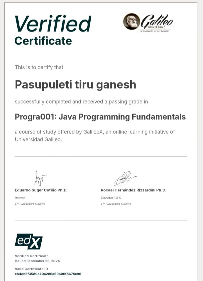 Tiru Ganesh Pasupuleti on LinkedIn: #java #programming #edx # ... Tiru Ganesh Pasupuleti on LinkedIn: #java #programming #edx # ...