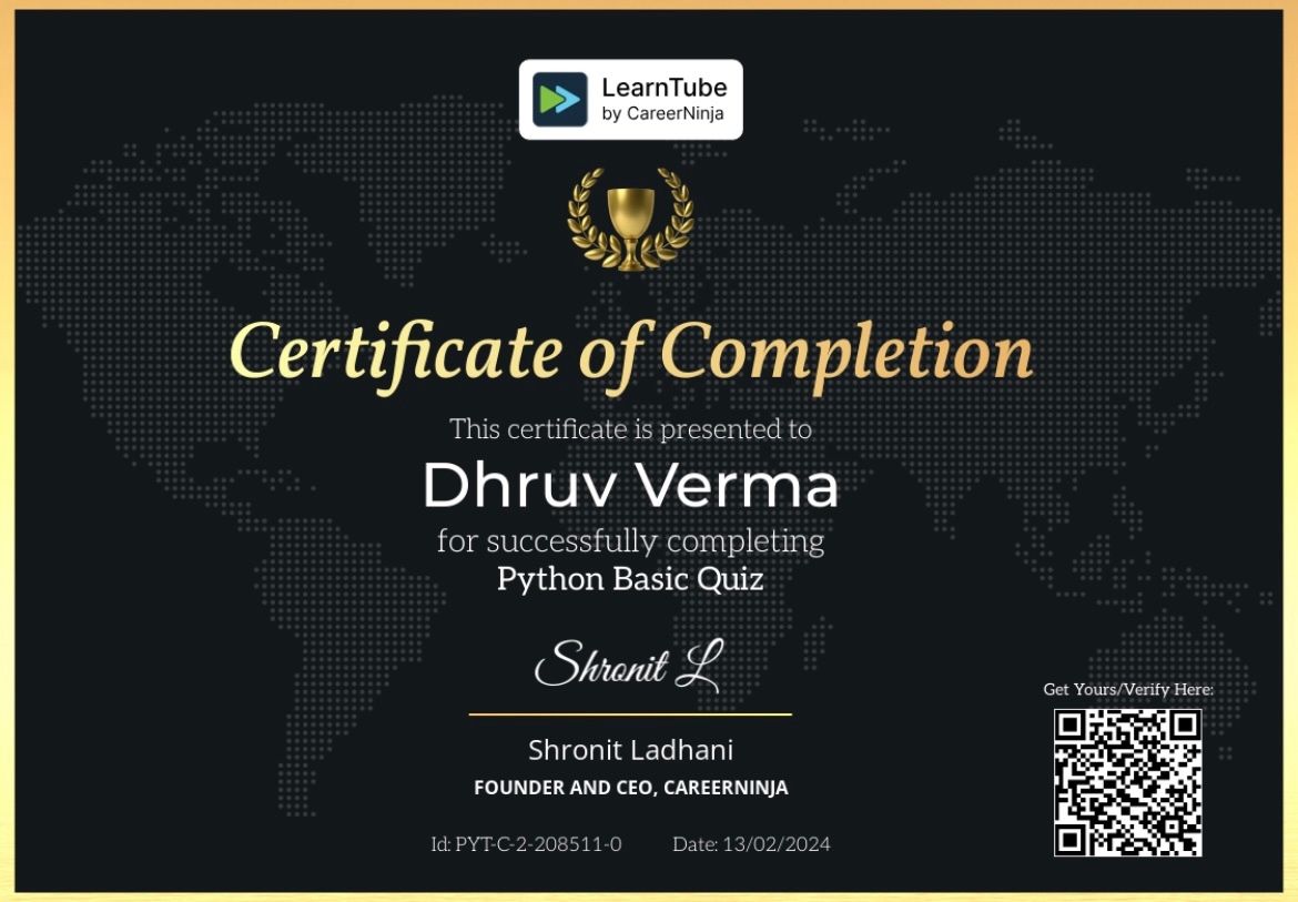 Dhruv Verma on LinkedIn: Python Certification Dhruv Verma on LinkedIn: Python Certification