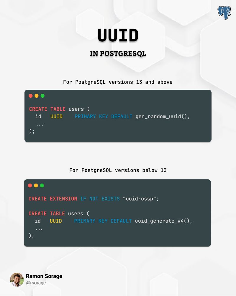 Ramon Sorage on LinkedIn: #postgresql #uuid #database #techtips Ramon Sorage on LinkedIn: #postgresql #uuid #database #techtips