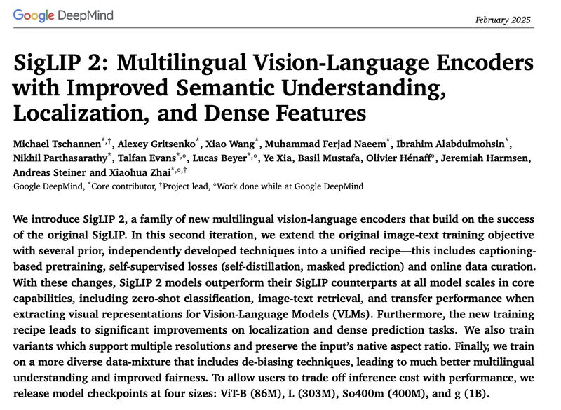 SigLIP 2: Multilingual Vision-Language Encoders with Improved Semantic ... SigLIP 2: Multilingual Vision-Language Encoders with Improved Semantic ...