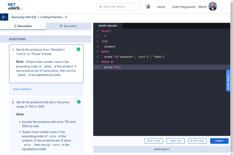 MEDISETTY MANOJ on LinkedIn: #day61 #sql #nxtwave #intensive3 #ccbp4 ... MEDISETTY MANOJ on LinkedIn: #day61 #sql #nxtwave #intensive3 #ccbp4 ...
