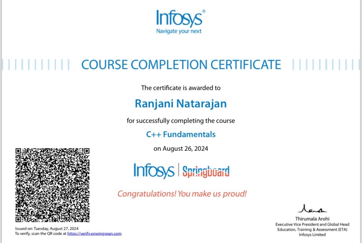 Ranjani Natarajan on LinkedIn: #cpp #programming #infosysspringboard # ... Ranjani Natarajan on LinkedIn: #cpp #programming #infosysspringboard # ...