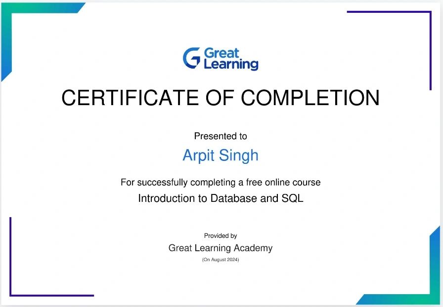 Arpit Singh on LinkedIn: #sql #database #certification #greatlearning # ... Arpit Singh on LinkedIn: #sql #database #certification #greatlearning # ...