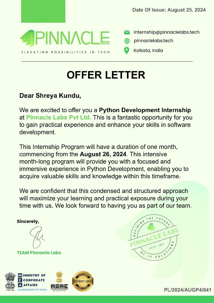 Shreya Kundu on LinkedIn: #connections #python_programming #internship ... Shreya Kundu on LinkedIn: #connections #python_programming #internship ...