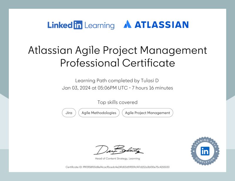 Tulasi d on LinkedIn: Certificate of Completion Tulasi d on LinkedIn: Certificate of Completion
