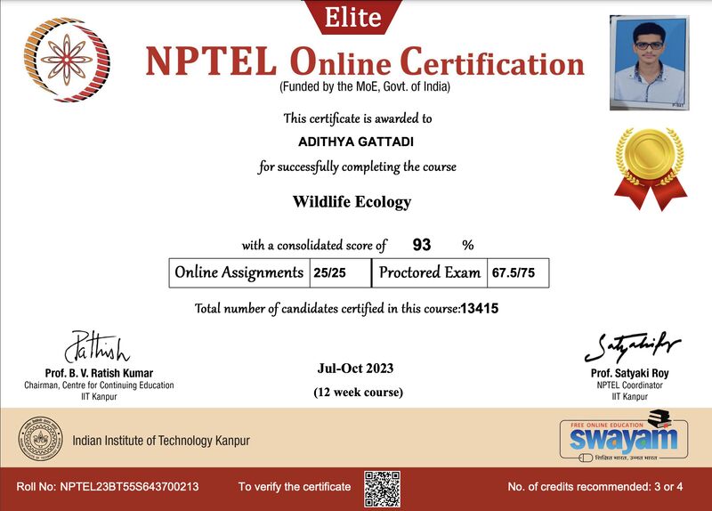 Adithya Gattadi on LinkedIn: #wildlifeecology #nptel # ... Adithya Gattadi on LinkedIn: #wildlifeecology #nptel # ...