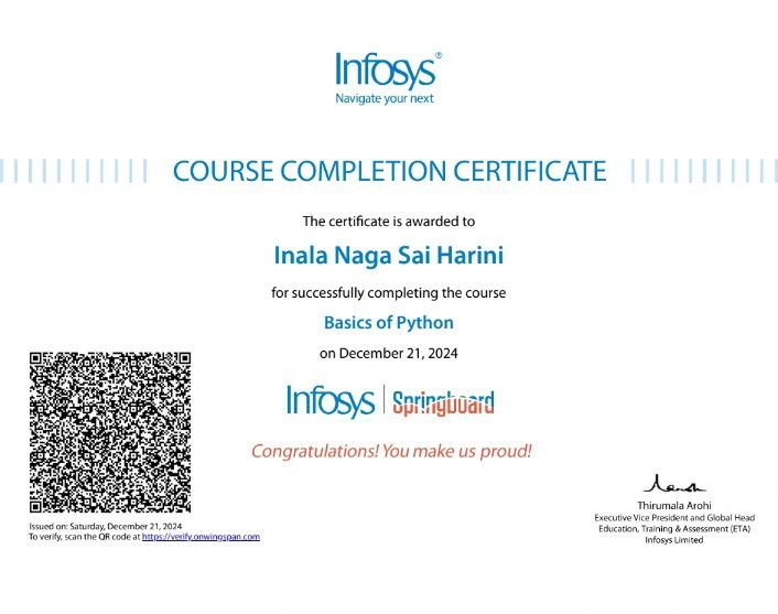 Harini Inala on LinkedIn: #pythonprogramming #infosysspringboard # ... Harini Inala on LinkedIn: #pythonprogramming #infosysspringboard # ...