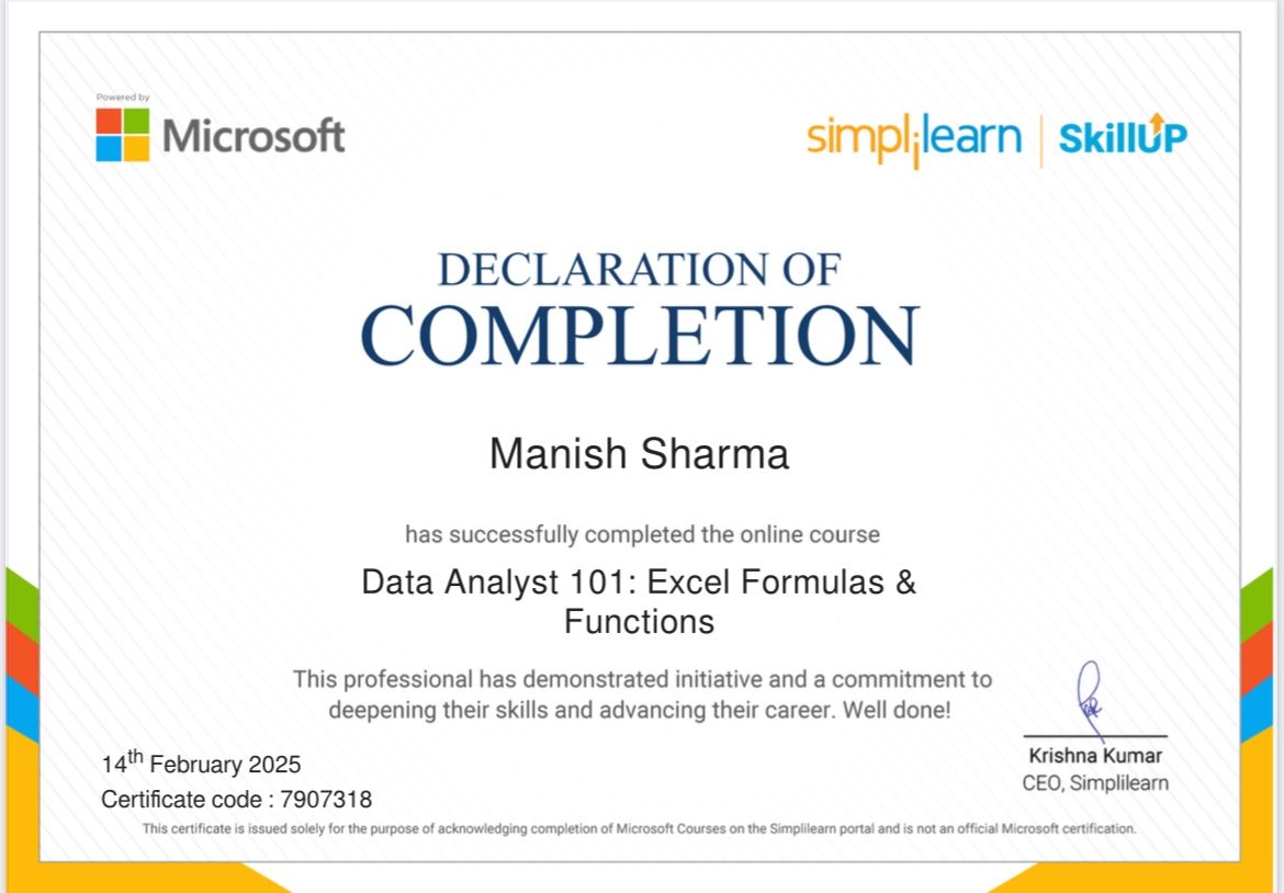 #dataanalytics #excel #lifelonglearning #upskilling | Manish Sharma ... #dataanalytics #excel #lifelonglearning #upskilling | Manish Sharma ...