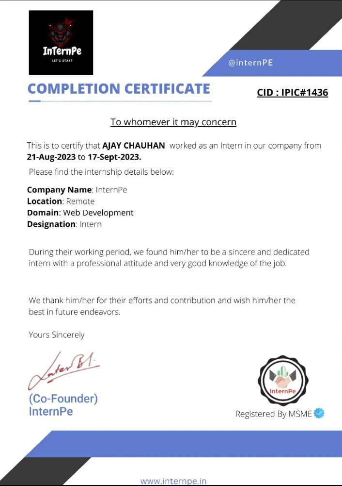 Ajay Chauhan on LinkedIn: #internship #webdevelopment #techgrowth # ... Ajay Chauhan on LinkedIn: #internship #webdevelopment #techgrowth # ...